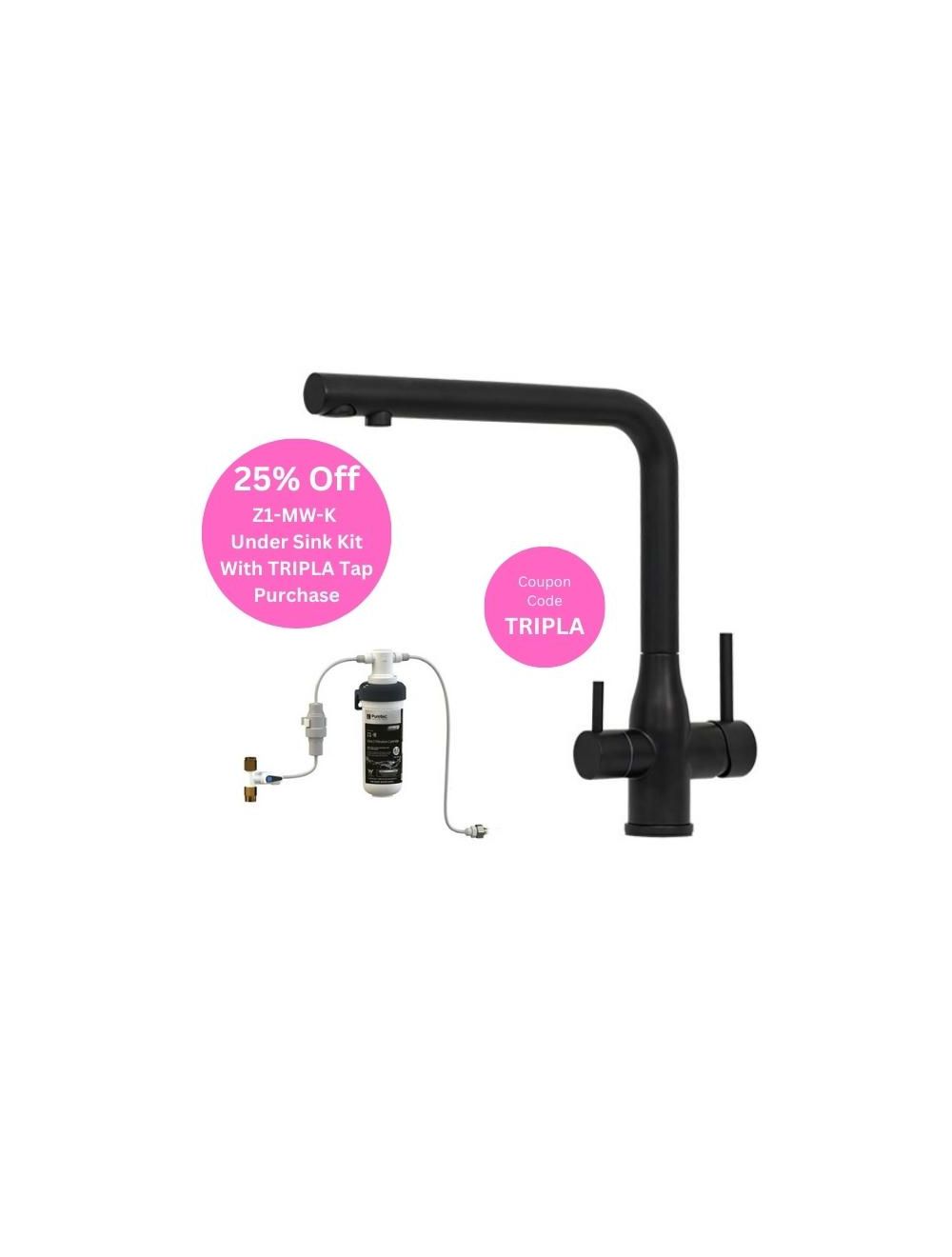 Puretec Tripla ELITE-20MB Matt Black 3-Way Filter Mixer Tap